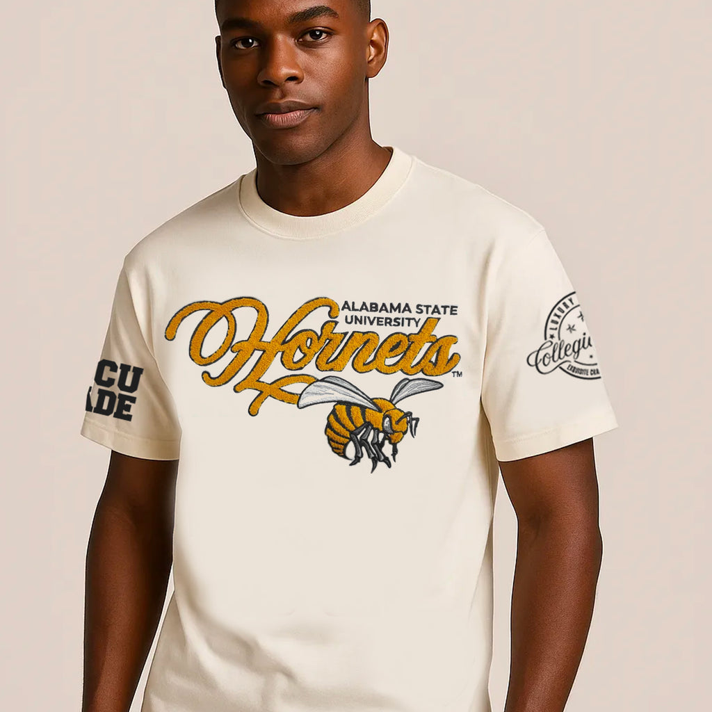 Alabama State | BAMA ST Hornets Cream Chenille Tees ( ** – collegiateluxe