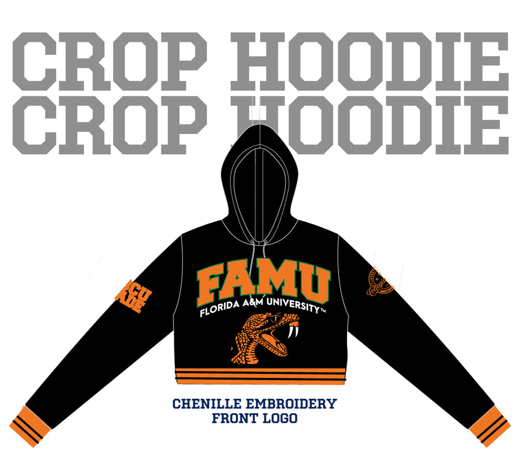 Florida A&M | FAMU Chenille CROP TOP BLACK HOODIE (aja) – collegiateluxe