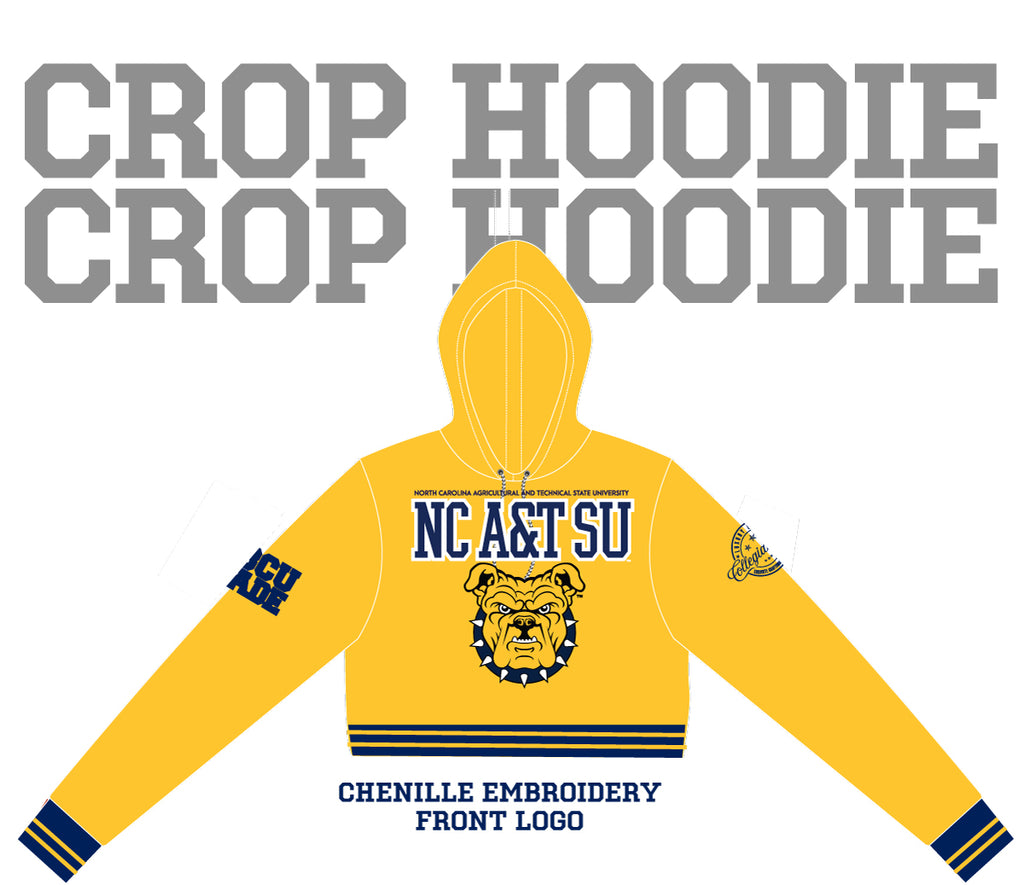 NC A&T SU | AGGIES Chenille CROP TOP GOLD HOODIE (a** – collegiateluxe
