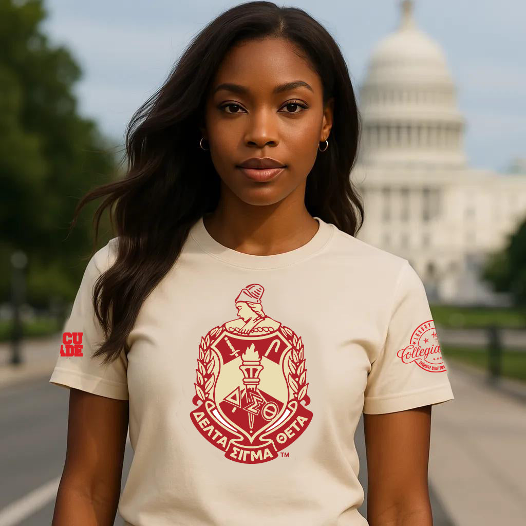 DELTA | Sigma Theta Cream Chenille Crest Tees (a** – collegiateluxe