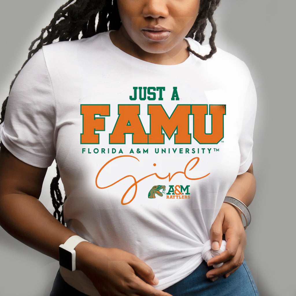 FAMU | JUST A GIRL White Unisex Tees (**) – collegiateluxe