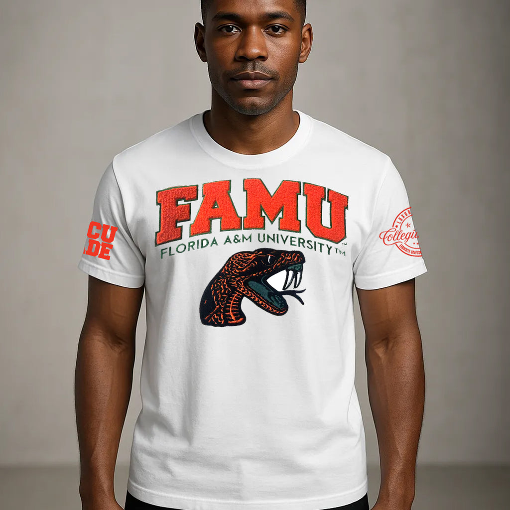 FAMU | White ARCH Chenille Tees (a** – collegiateluxe
