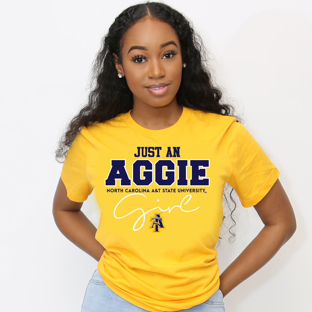 NC A&T SU | Just An Aggie Girl | Gold Unisex Tees (**) – collegiateluxe
