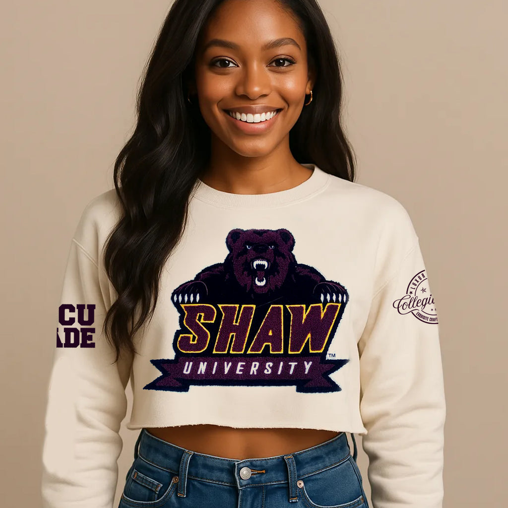 Shaw Univ. | Cream CROP TOP Sweatshirt (a** – collegiateluxe
