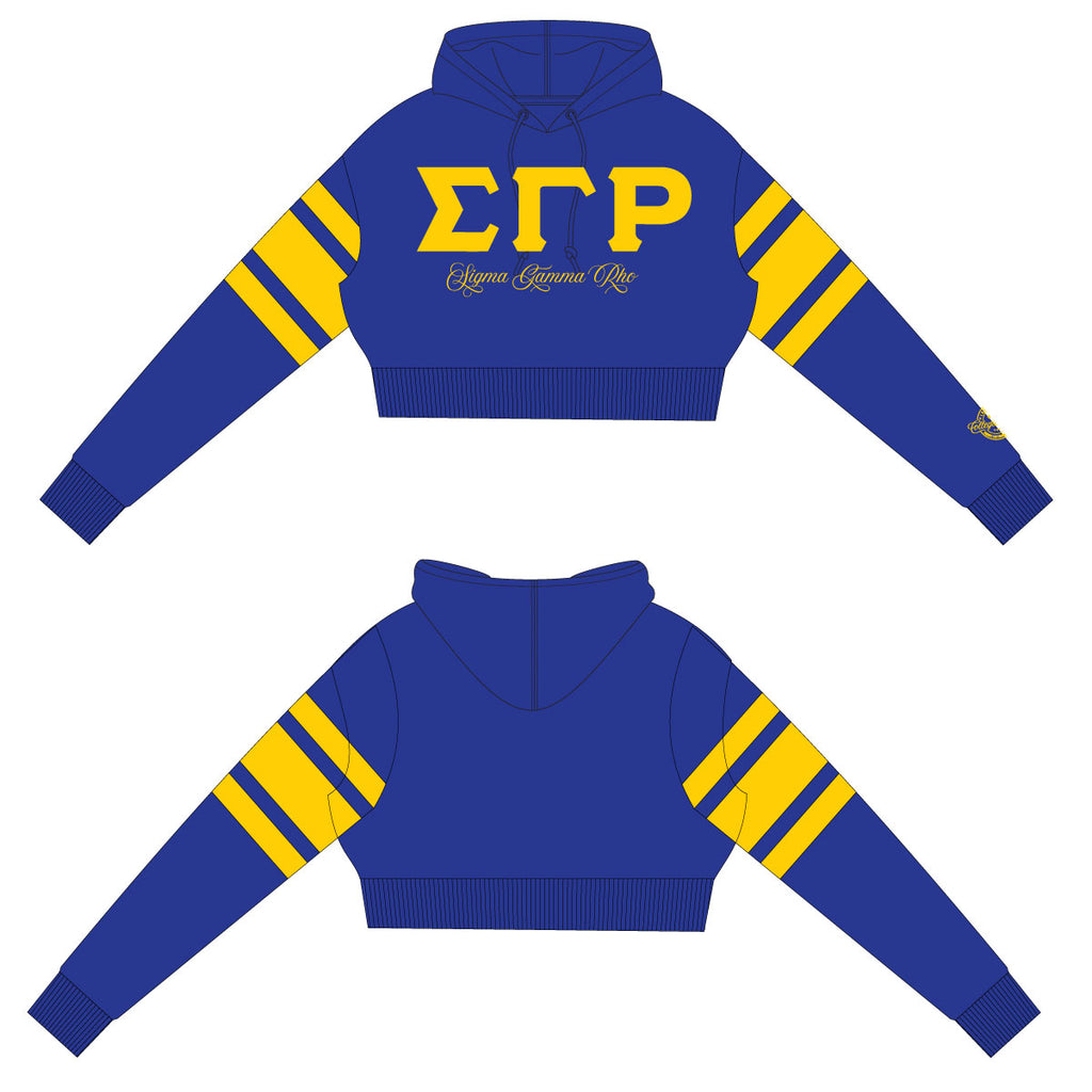 SIGMA | Gamma Rho GOLD STRIPE Chenille High Crop Hoodie – collegiateluxe