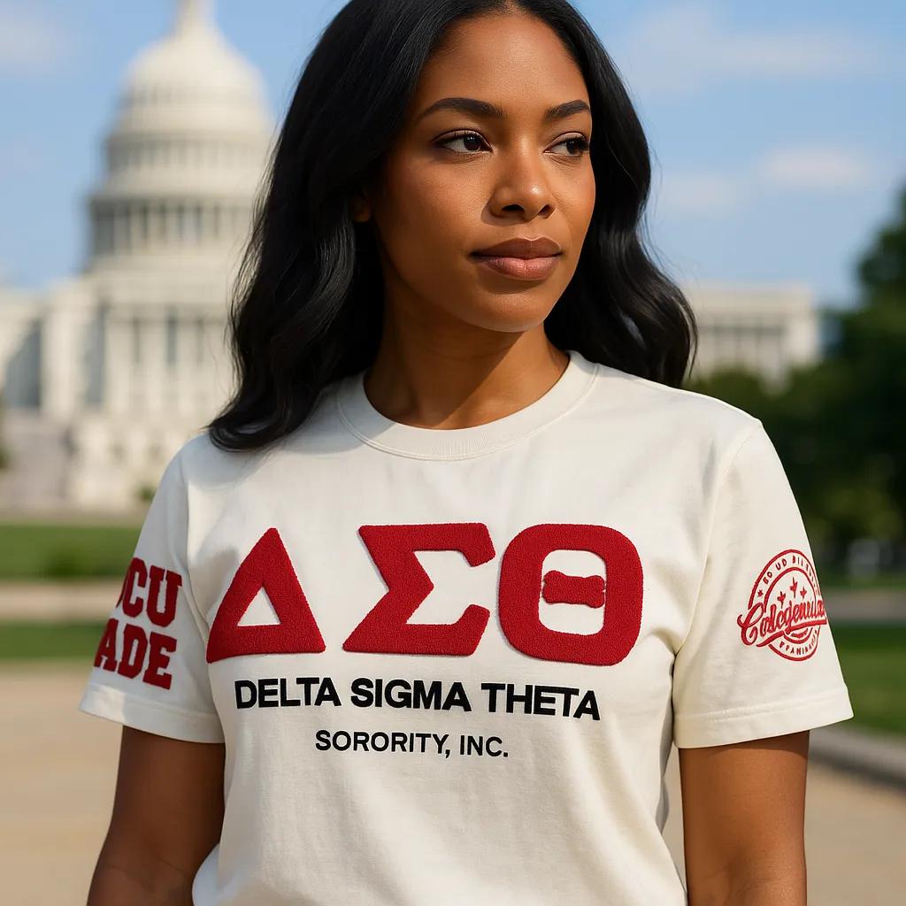 DELTA | Cream LOGO TEXT Chenille Tees (**) – collegiateluxe