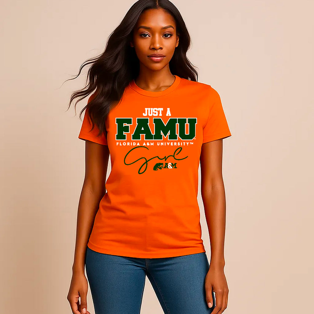 FAMU | JUST A GIRL Orange Unisex Tees (**) – collegiateluxe
