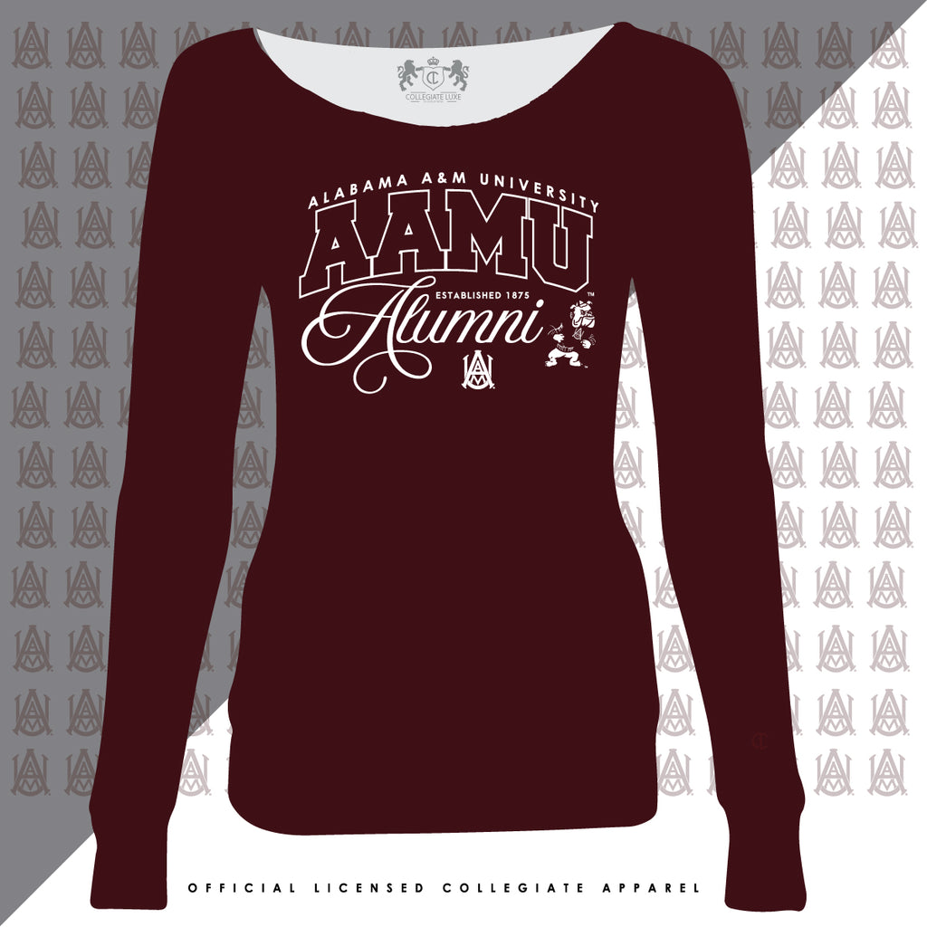 Alabama A&M | FANCY ALUMNI Ladies Maroon Off The Shoulder -Z ...