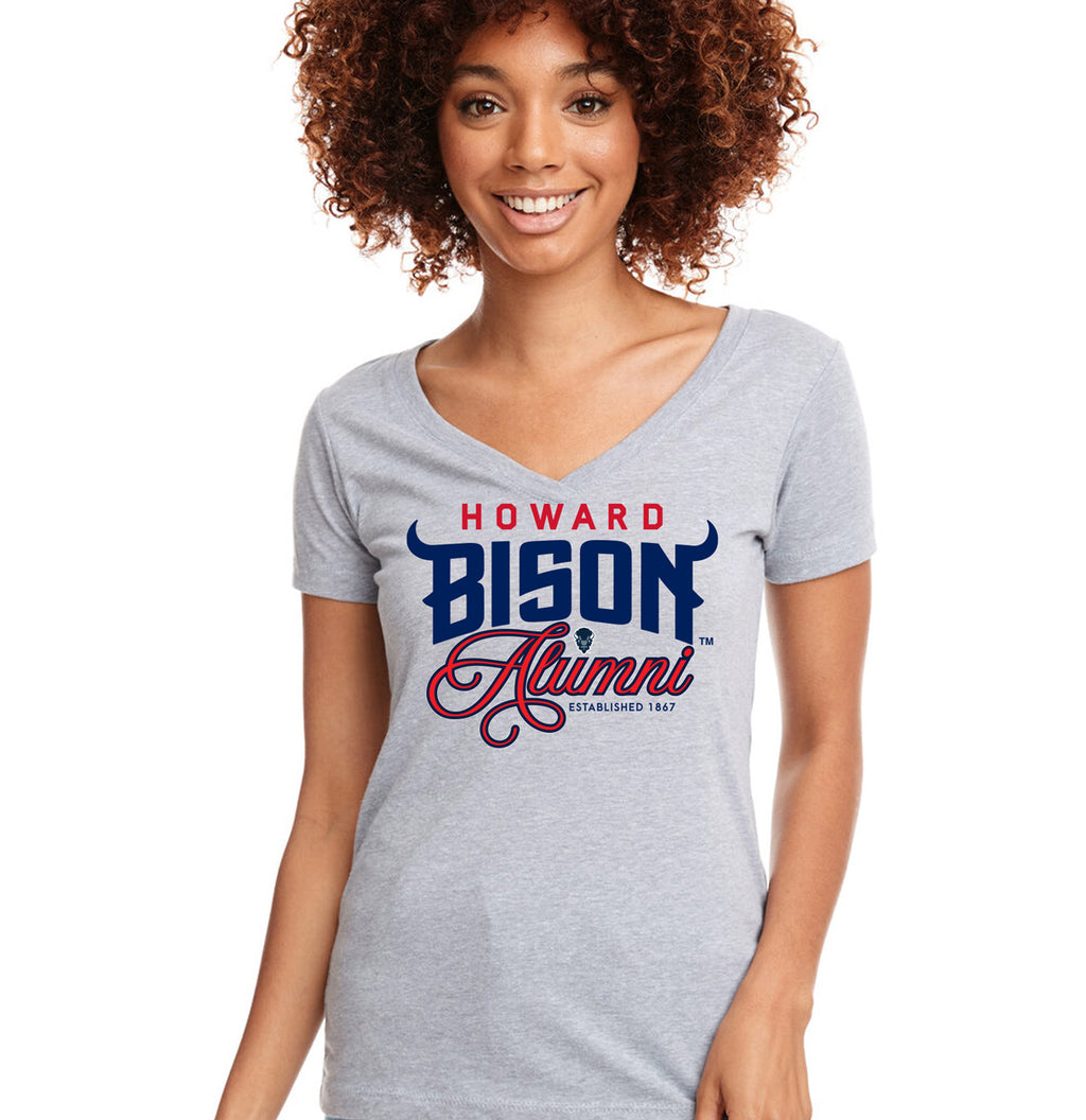 HOWARD | Fancy Alumni Gray Ladies V Neck Tees (**) – collegiateluxe